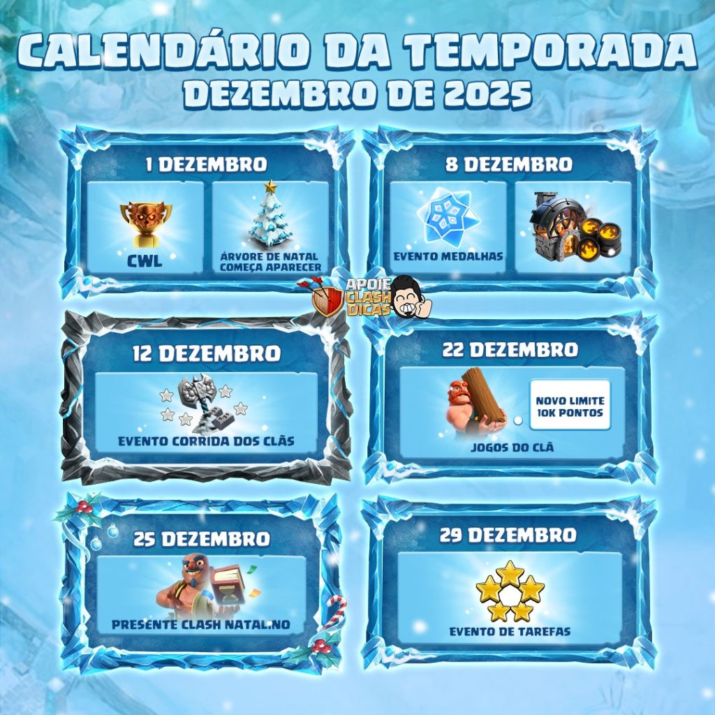 Calendário de Eventos da Temporada de Natal Congelante – 🗓️🎄 Dezembro ...